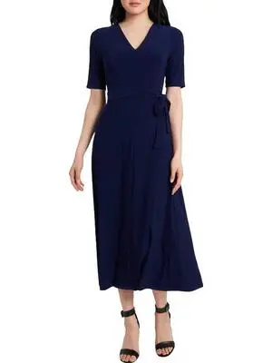 Chaus Tie Belt Midi Dress - Midnight Blue