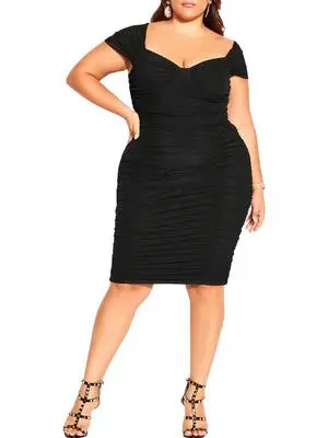 City Chic Sophia Ruched Off-the-shoulder Dress - Black