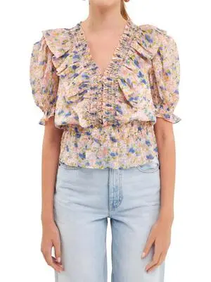 Endless Rose Smocked Ruffle Floral Blouse - Pink Multi