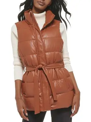 LEVI'S 361™ Faux Leather Puffer Vest With Belt - Camel
