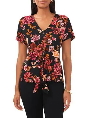 Chaus Chaus Floral Flutter-Sleeve Blouse Black/pink/gold912
