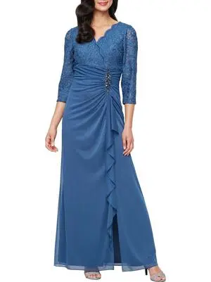 Alex Evenings Sequin Lace A-line Gown - Wedgewood