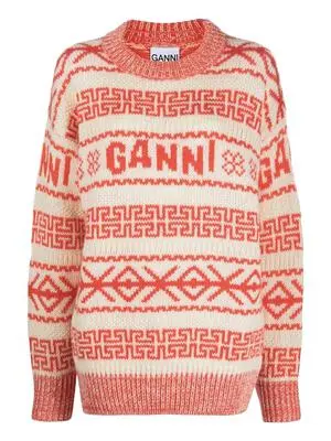 GANNI Intarsia-knit Wool Jumper - Orange