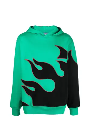 JUST DON Flame-print Cotton Hoodie - Green
