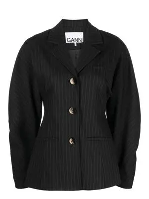 GANNI Striped Single-breasted Blazer - Black