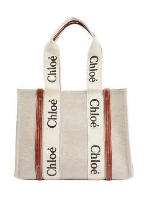 Chloé Woody Medium Canvas Tote - Beige
