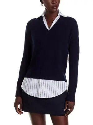 Bloomingdale'S C Layered Look Cashmere Sweater - Navy/new Stripe