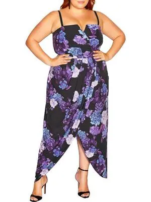 City Chic Floral Tulip-hem Dress - Black