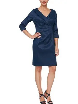 Alex Evenings Taffeta Sheath Dress - Navy