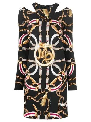 Just Cavalli Chain-print Cut-out Dress - Black