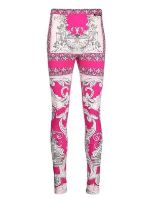 Versace Silver Baroque-print Leggings - Pink