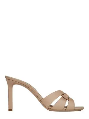 Saint Laurent Leather Tribute Mules 85 - Beige