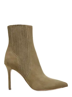 Veronica Beard Lisa Stiletto Mid-Heel Ankle Boots Moss