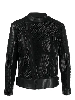 Philipp Plein Leather Biker Jacket - Black