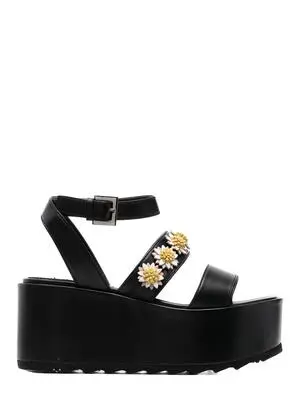 FABRIZIO VITI Flower-appliqué Detail 80mm Sandals - Black