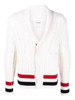 Thom Browne Rwb-stripe Cable-knit Cardigan - White