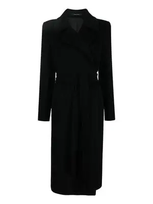 Tagliatore Belted Single-breasted Long Coat - Black