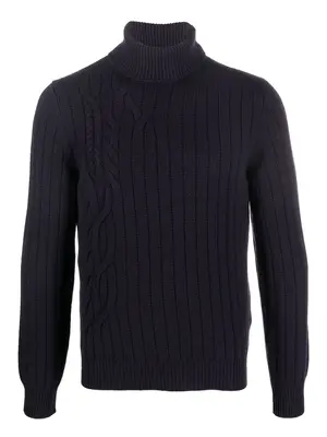 Corneliani Roll-neck Cable-knit Jumper - Blue