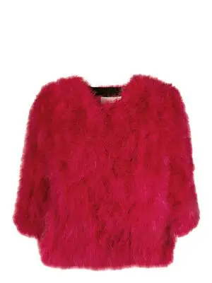 YVES SALOMON Single-breasted Feather Jacket - Pink