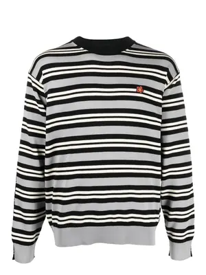 Kenzo Floral-embroidered Striped Jumper - Grey