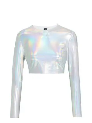 Norma Kamali Cropped Iridescent Top - Silver