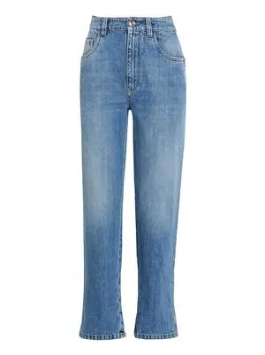 Brunello Cucinelli Bead-embellished Tapered Jeans - Mid Denim