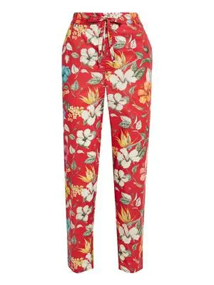 Onia Floral-print Cotton-poplin Tapered Pants - Red