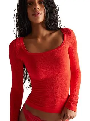 Free People Seamless Long Sleeve Top - Fiery Red