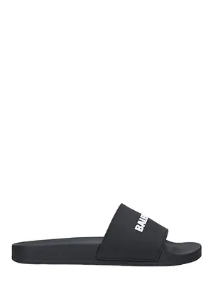 Balenciaga Logo Rubber Pool Slides - Blk/white
