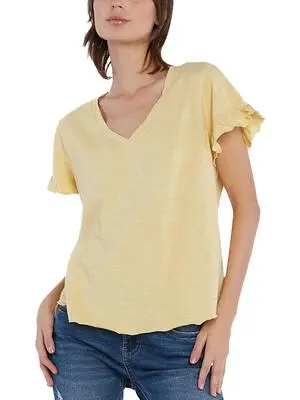 BILLY T Ruffled V-Neck Tee Butter Yellow