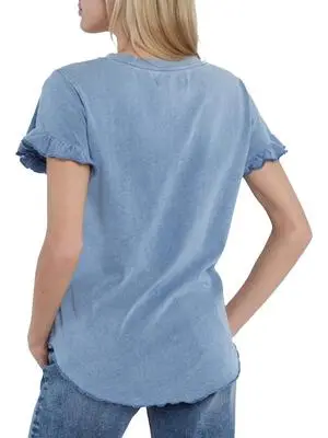BILLY T Ruffled V-Neck Tee Denim