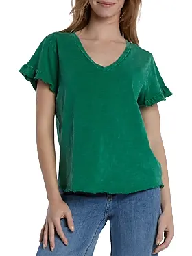 BILLY T Ruffled V-Neck Tee Og Green