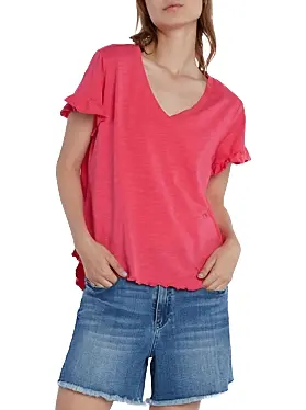 BILLY T Ruffled V-Neck Tee Pink Kiss