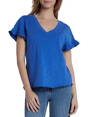 BILLY T Ruffled V-Neck Tee Sailor Blue