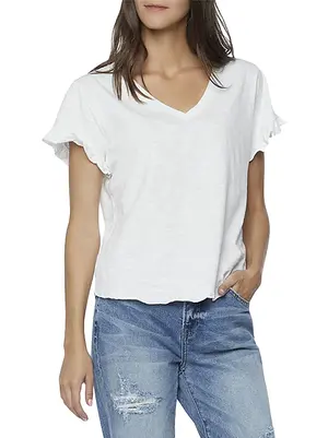 BILLY T Ruffled V-Neck Tee White