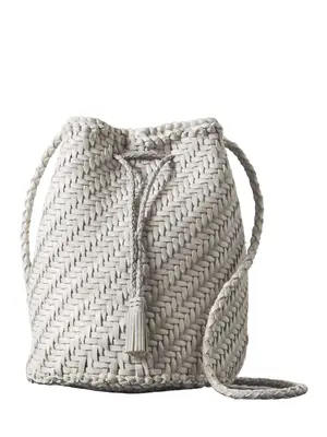 Dragon Diffusion Pompom Double Jump Woven Leather Bucket Bag Lilac