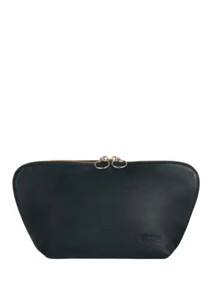 KUSSHI Signature Leather Makeup Bag - Black Leather/ Pink