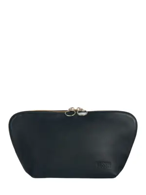 KUSSHI Signature Leather Makeup Bag - Black Leather/ Red