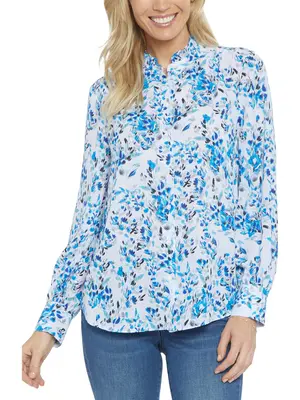NYDJ NYDJ Ruffle Neck Blouse Blue Willow