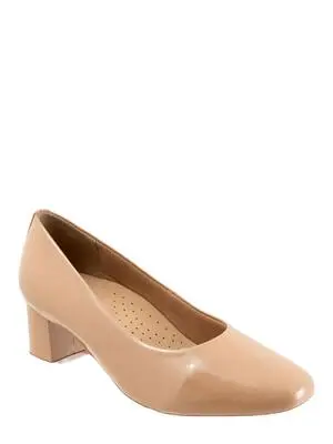 Trotters Daria Block Heel Pumps Beige Patent