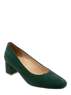 Trotters Daria Block Heel Pumps Dark Green Suede