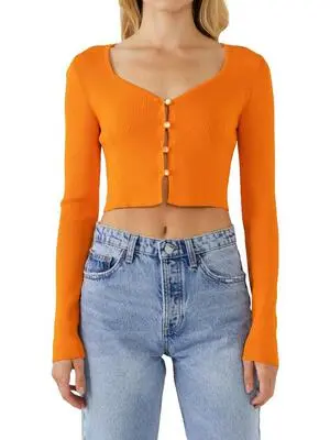 Endless Rose Ribbed Crop Cardigan - Orange