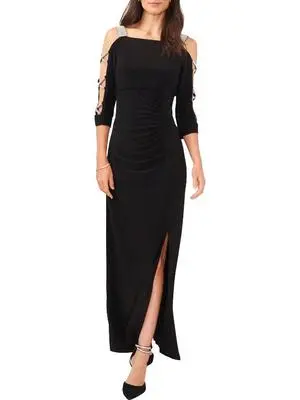 Chaus Embellished Cold Shoulder Maxi Dress - Black