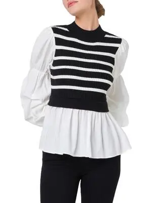 English Factory Combo Top - Black Stripe