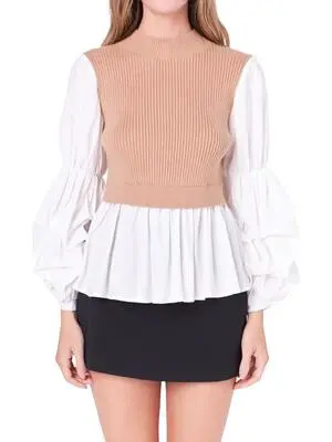 English Factory English Factory Combo Top Tan/white