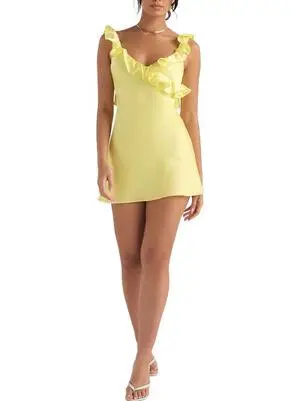 House Of Cb Satin Mini Dress With Ruffle Detail - Buttercup