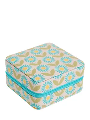 Nordstrom Square Zip Jewelry Box Blue- Cream- Daisies