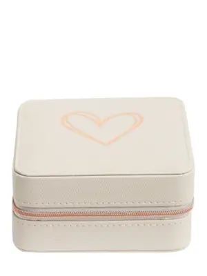 Nordstrom Square Zip Jewelry Box Grey- Rose Gold Heart
