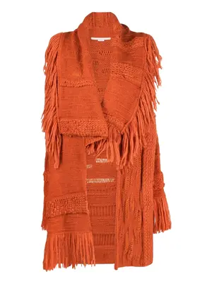 Stella McCartney Asymmetric Fringed Cardigan-coat - Orange