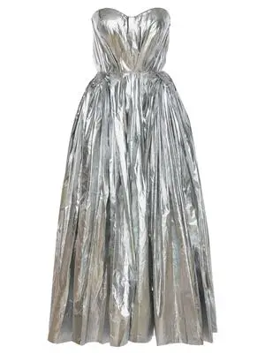 Alexander McQueen Metallic Strapless Bustier Midi Dress - Silver